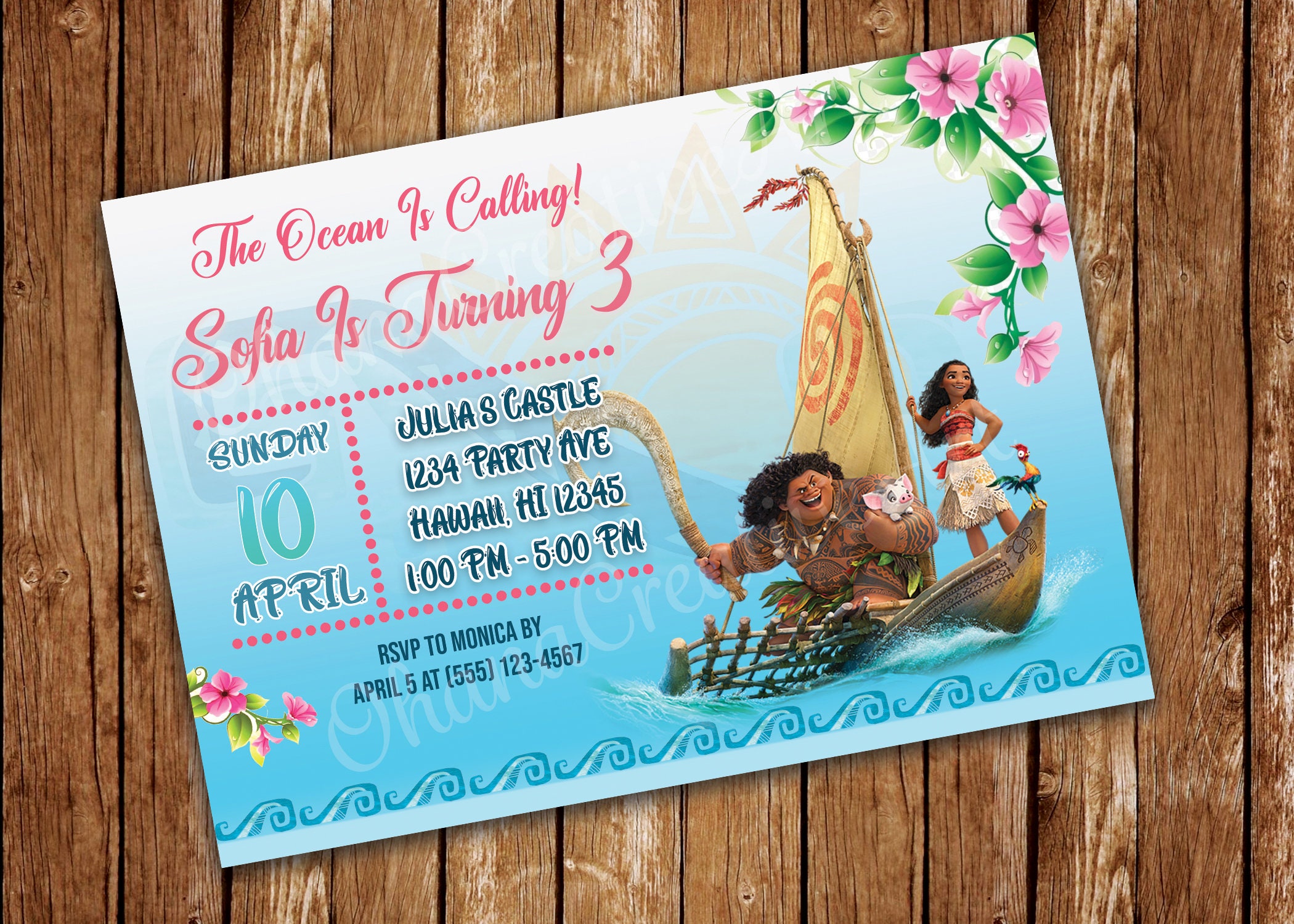 Moana Birthday Invitation, Moana Invite, Moana Digital Card, Moana ...