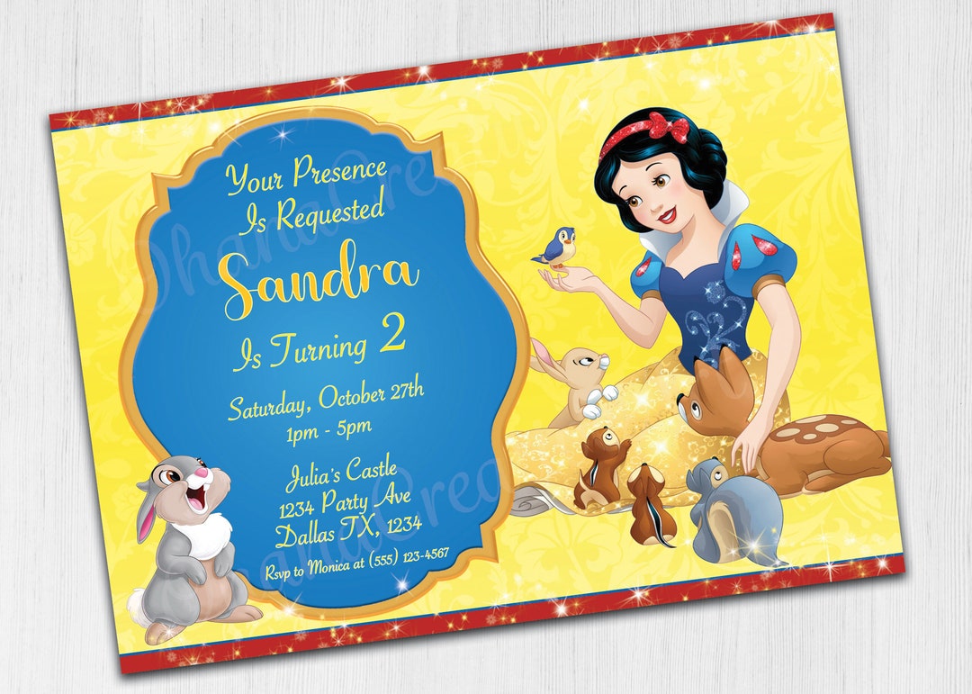 Snow White Digital Invitation, Princess Snow White Birthday Card - Etsy