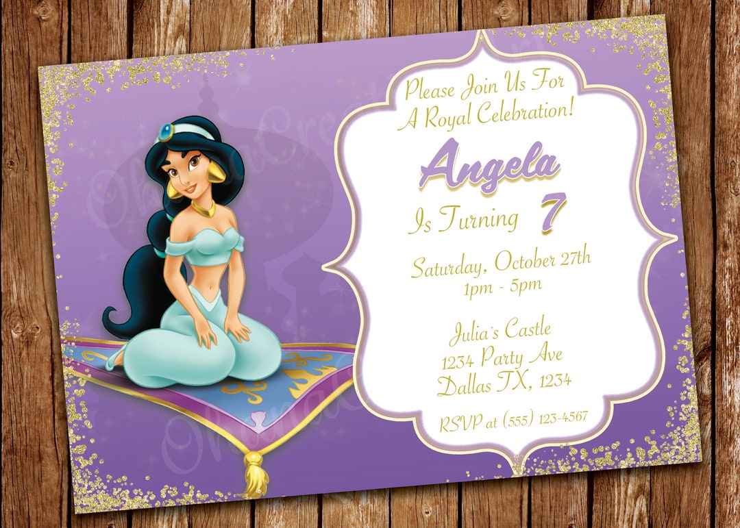 Jasmine Digital Invitation, Jasmine Birthday Card, Princess Jasmine ...