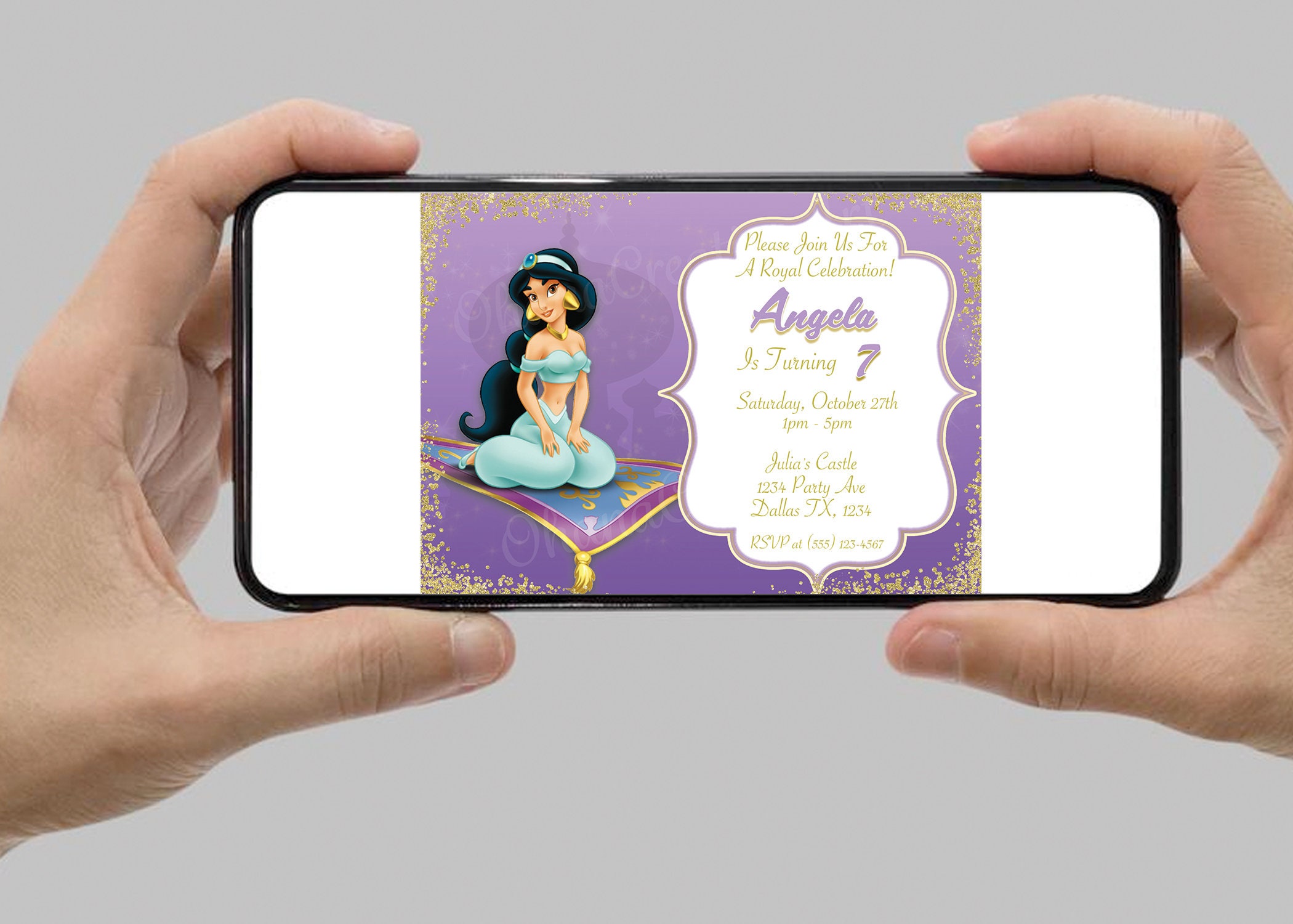 Jasmine Digital Invitation, Jasmine Birthday Card, Princess Jasmine ...
