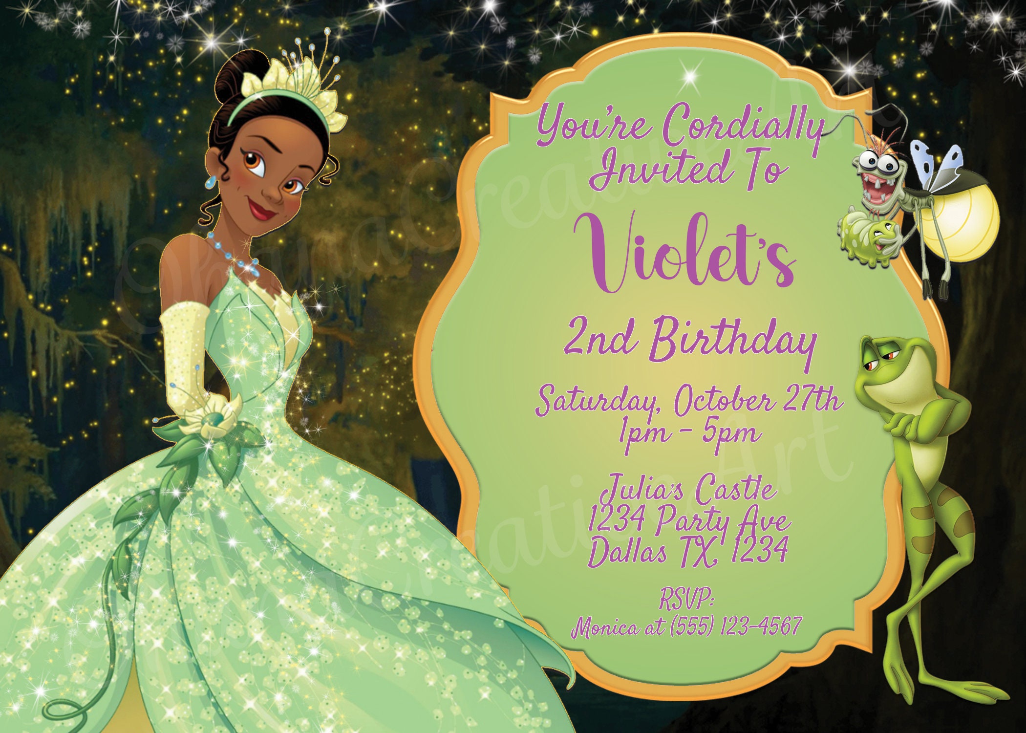 Princess Tiana Digital Invitation, Princess and the Frog Birthday ...