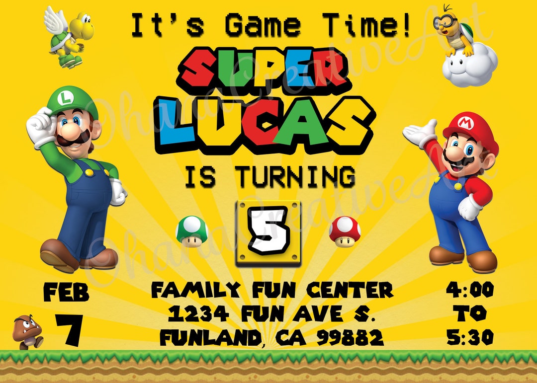 Mario Invitation, Super Mario Brothers Digital Invitation, Mario Bros ...