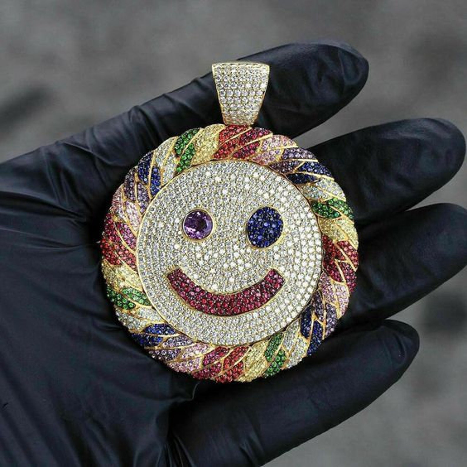 Sterling Silver 925 Antique Designer Round Diamond Smiley | Etsy