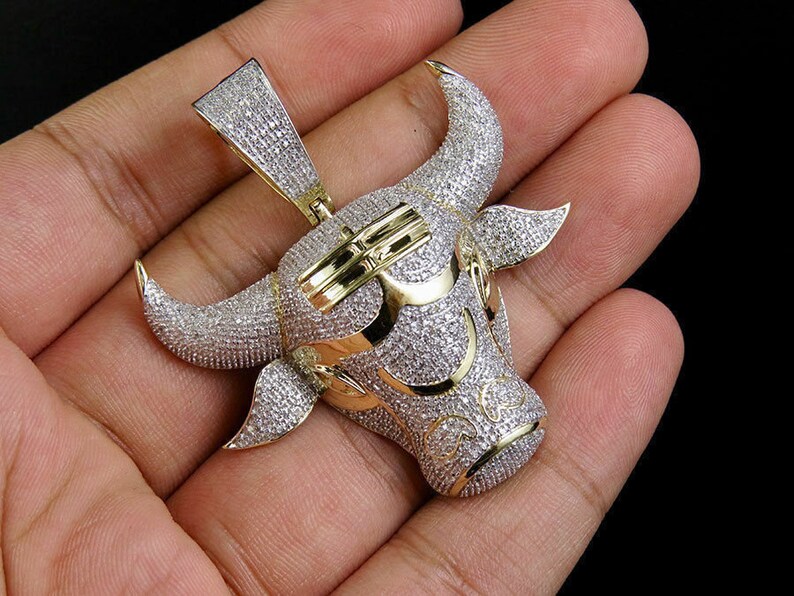 Men's Yellow Gold Finish Fully Iced Out Taurus Bull Zodiac | Etsy