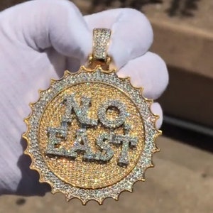 Sterling Silver 925 Yellow Gold Plated Fully Iced Out CZ Diamond No ...