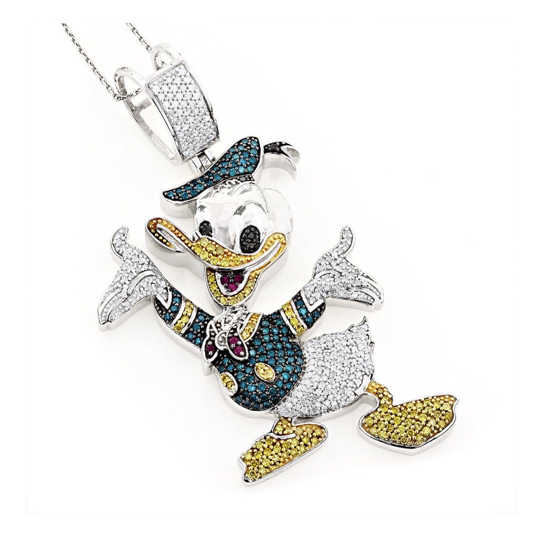 Fancy Diamond Donald Duck Sterling Silver 925 Pendant - Etsy