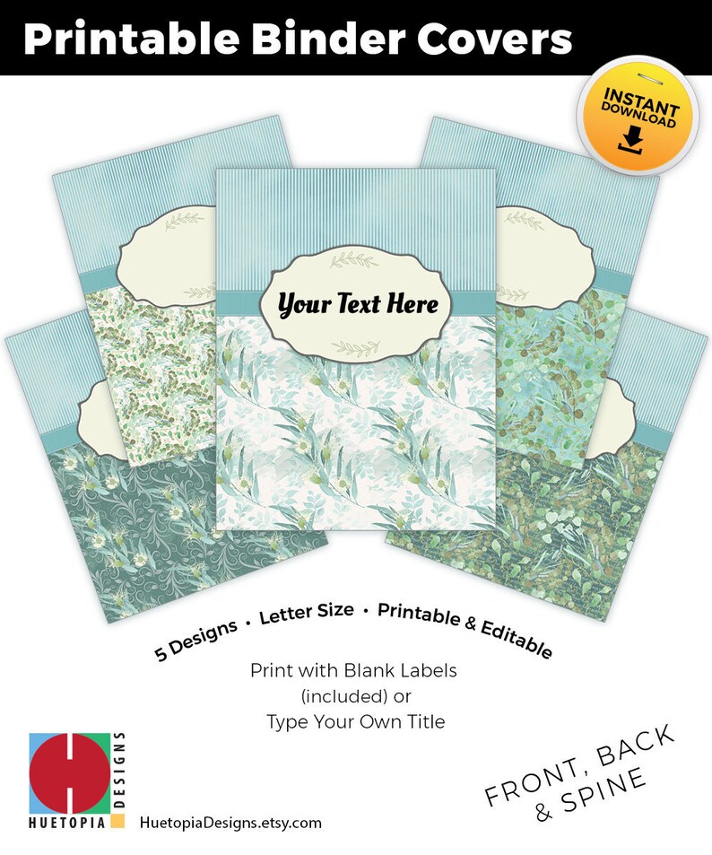 Binder Cover Printable Set of 5 Covers Spines Binder | Etsy