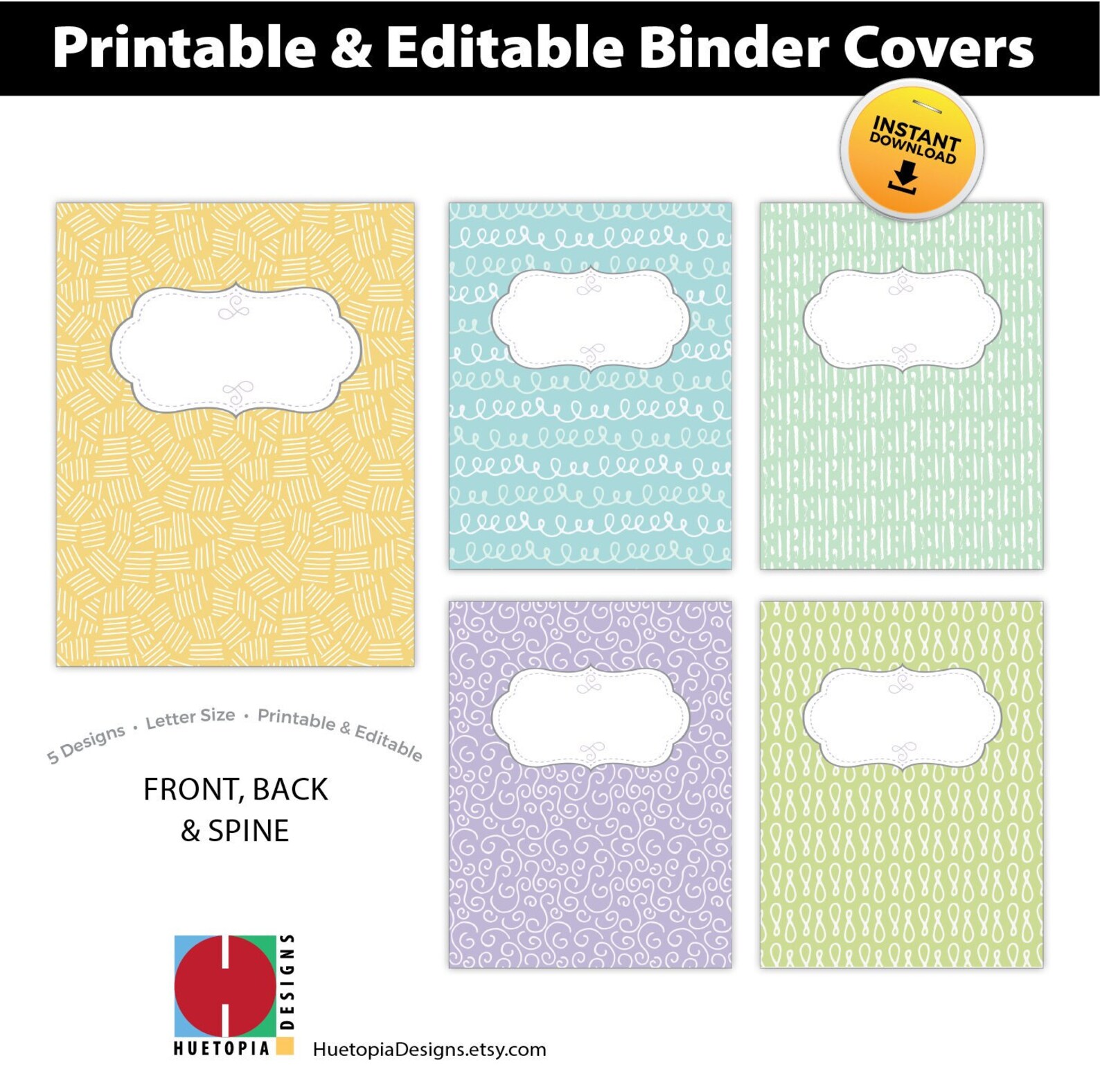 Binder Cover Printable, Set of 5 Covers + Spines, Binder Insert ...