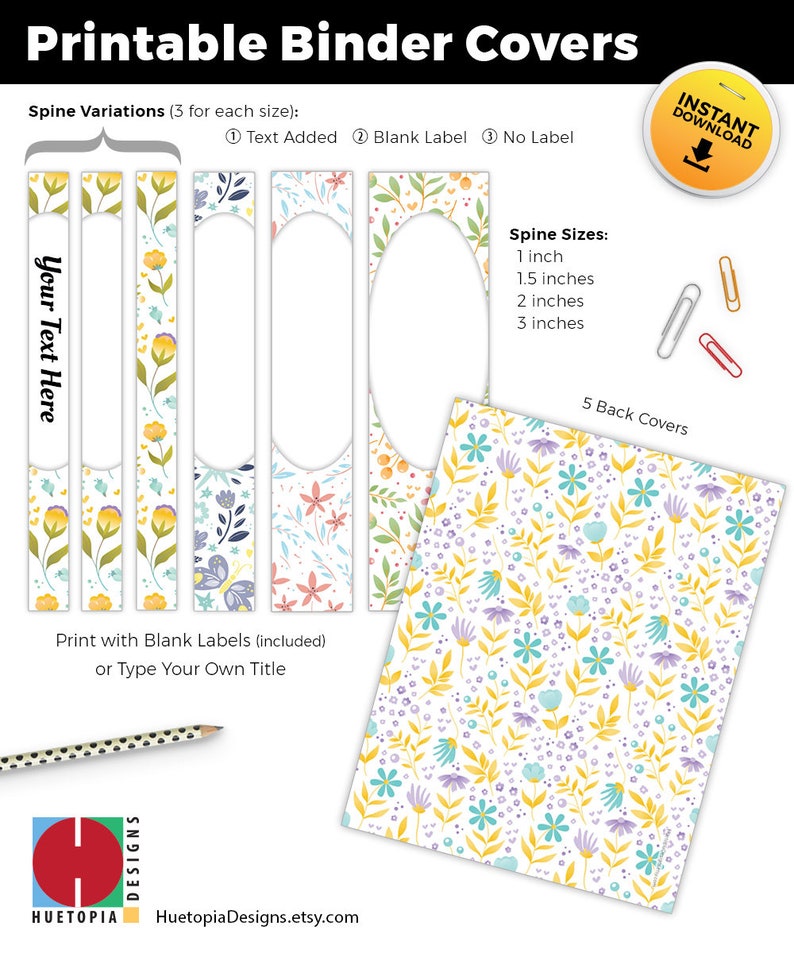 Binder Cover Printable, Set of 5 Covers + Spines, Binder Insert ...