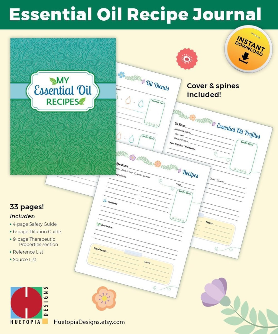 Essential Oil Printable, Essential Oil Journal, Recipe Organizer ...