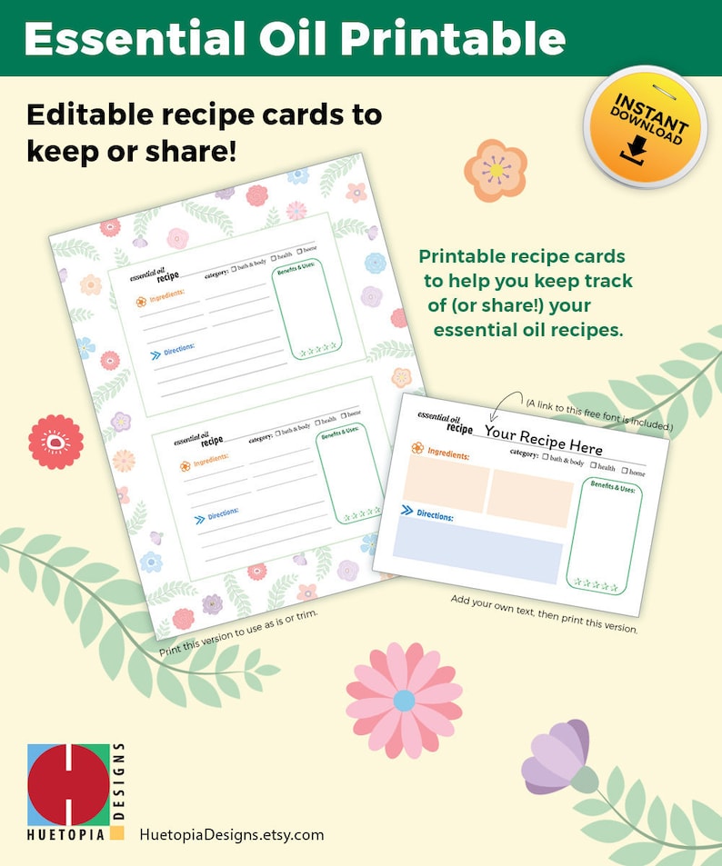 Essential Oil Printable, Aromatherapy Journal, Binder Page, Editable ...