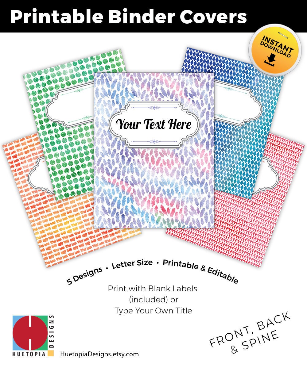 Binder Cover Printable Set of 5 Covers Spines Binder | Etsy