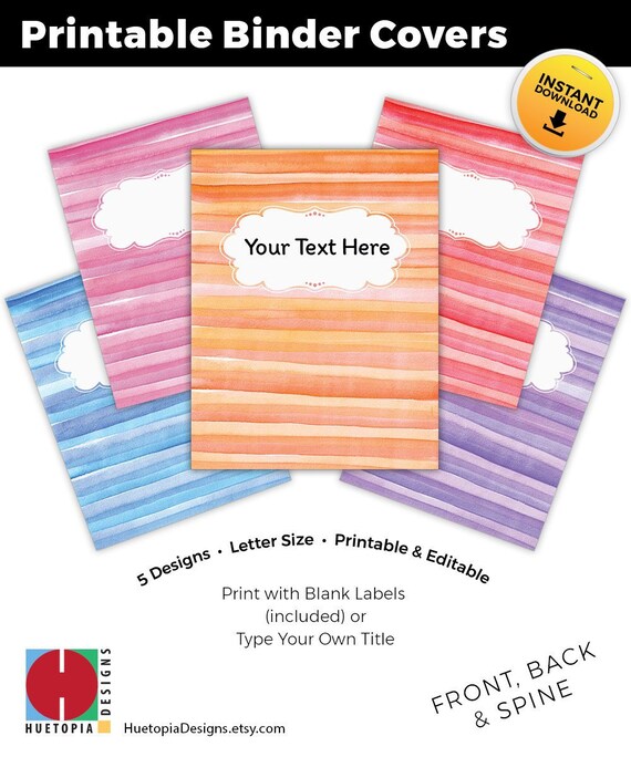 Binder Cover Printable Set of 5 Covers Spines Binder | Etsy