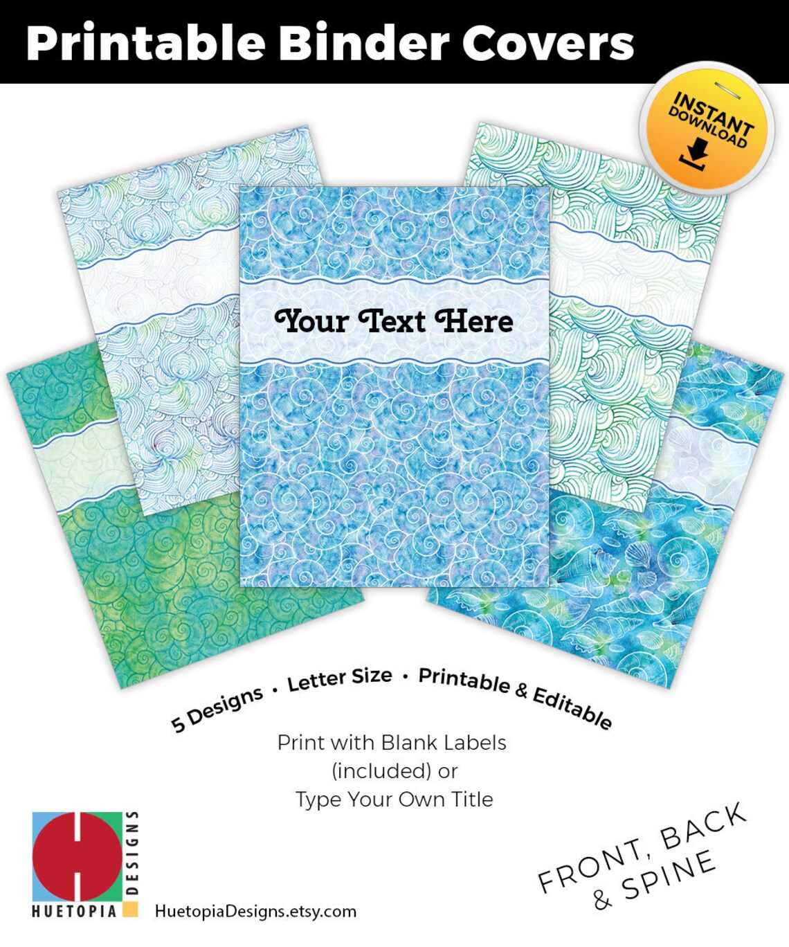 Binder Cover Printable, Set of 5 Covers + Spines, Binder Insert ...