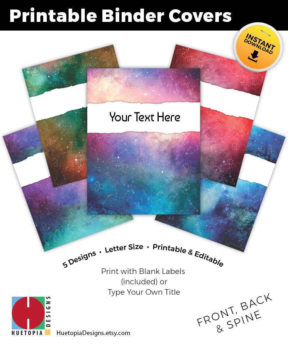 Binder Cover Printable Set of 5 Covers Spines Binder | Etsy