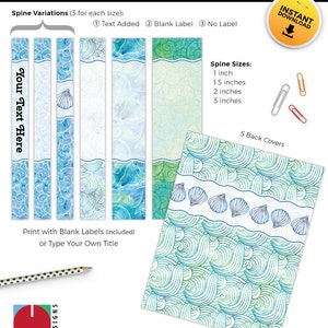 Watercolor Waves Binder Covers & Spines, Editable and Printable ...