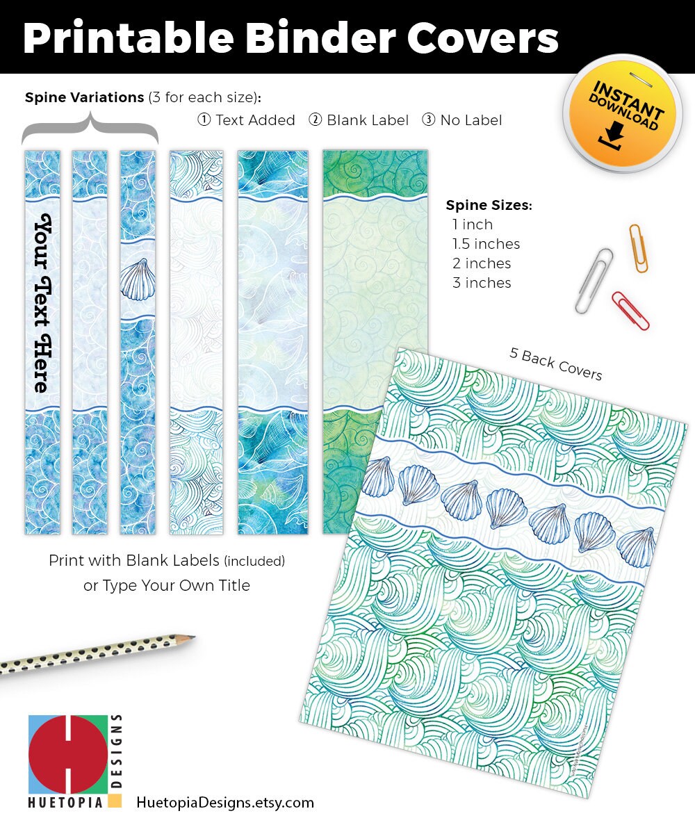 Watercolor Waves Binder Covers & Spines, Editable and Printable ...