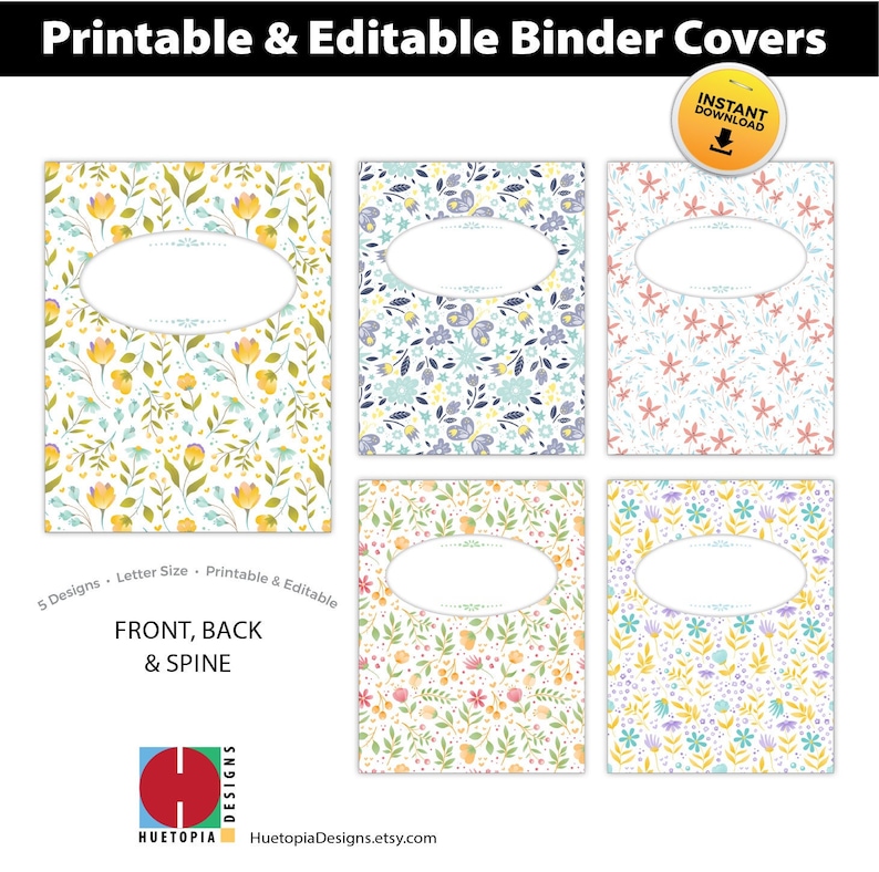 Binder Cover Printable, Set of 5 Covers + Spines, Binder Insert ...