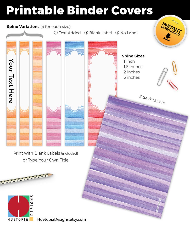 Binder Cover Printable Set of 5 Covers Spines Binder - Etsy