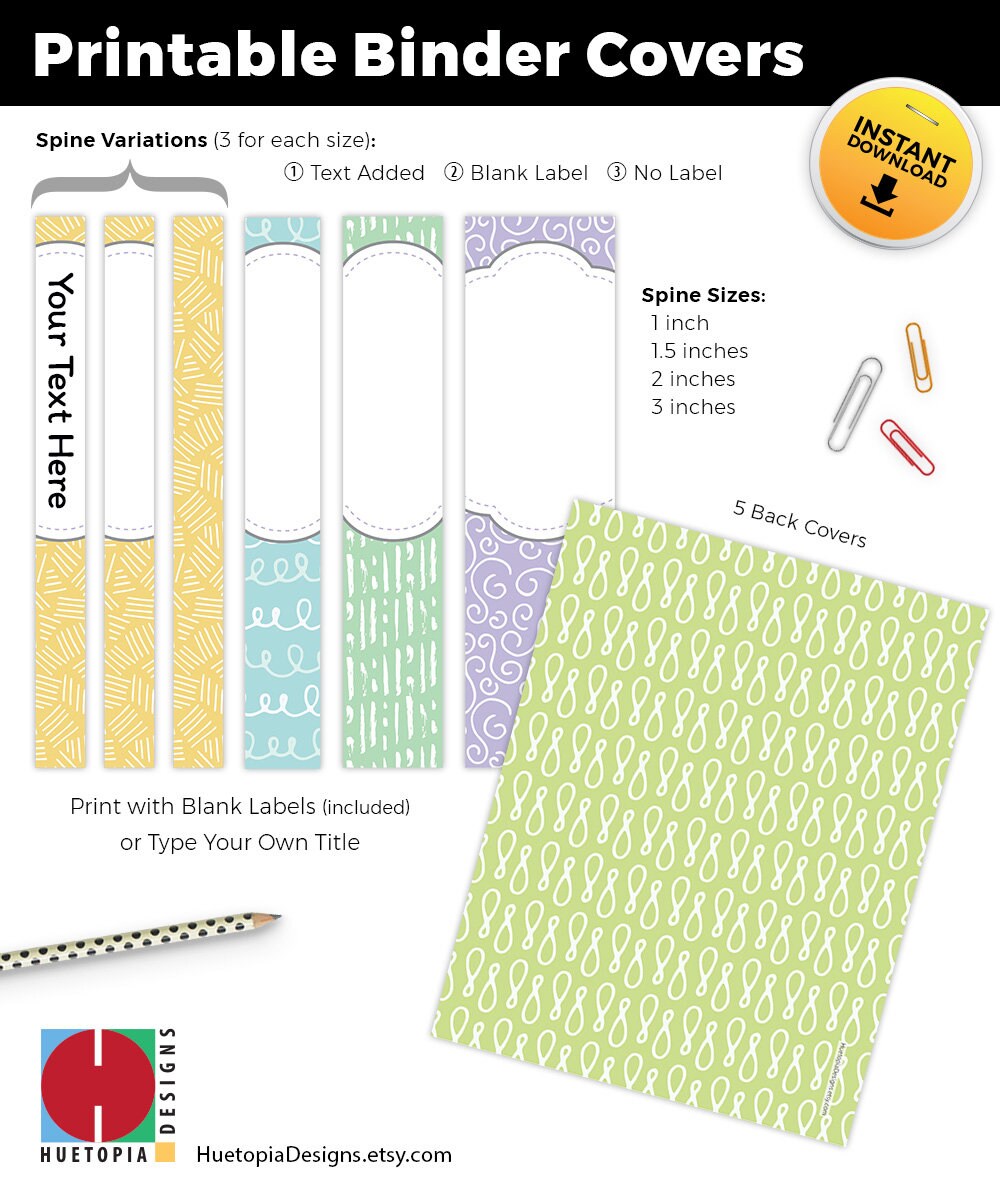 Binder Cover Printable Set of 5 Covers Spines Binder - Etsy