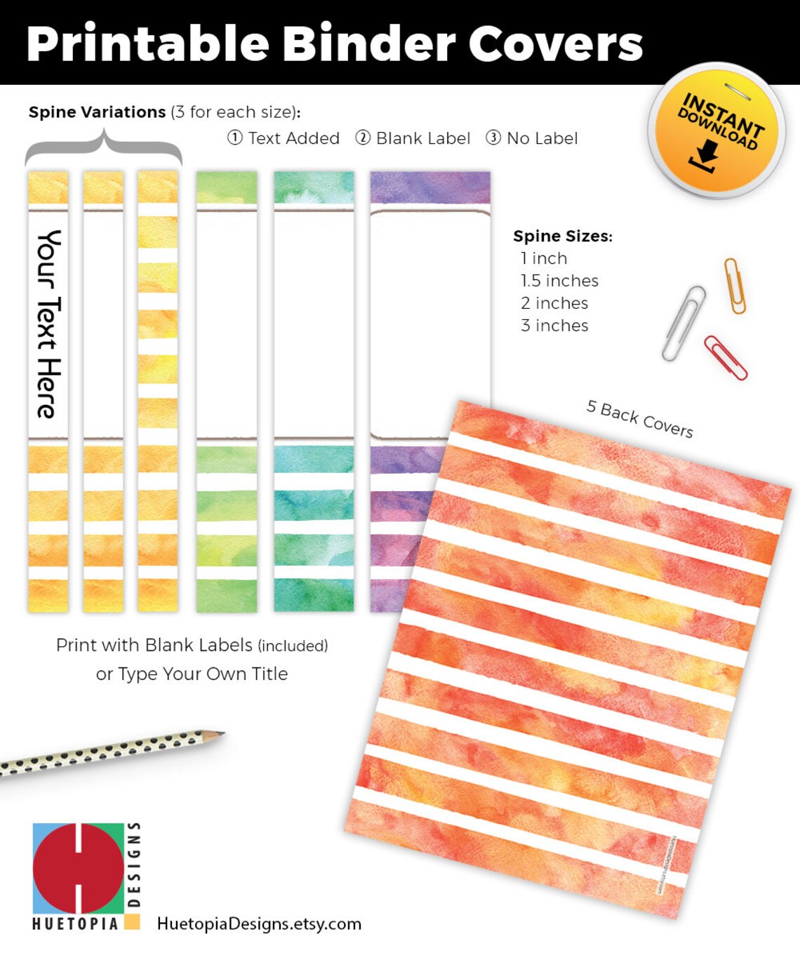 Binder Cover Printable Set of 5 Covers Spines Binder - Etsy