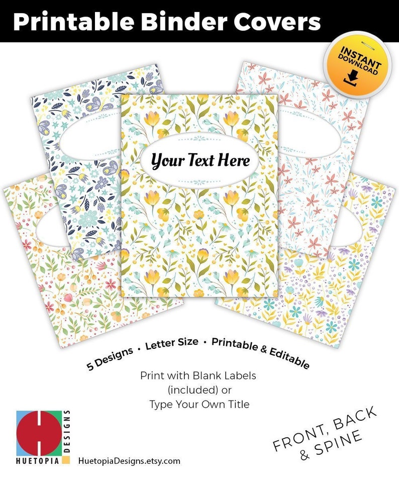 Binder Cover Printable, Set of 5 Covers + Spines, Binder Insert ...