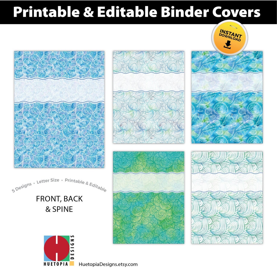 Watercolor Waves Binder Covers & Spines, Editable and Printable ...