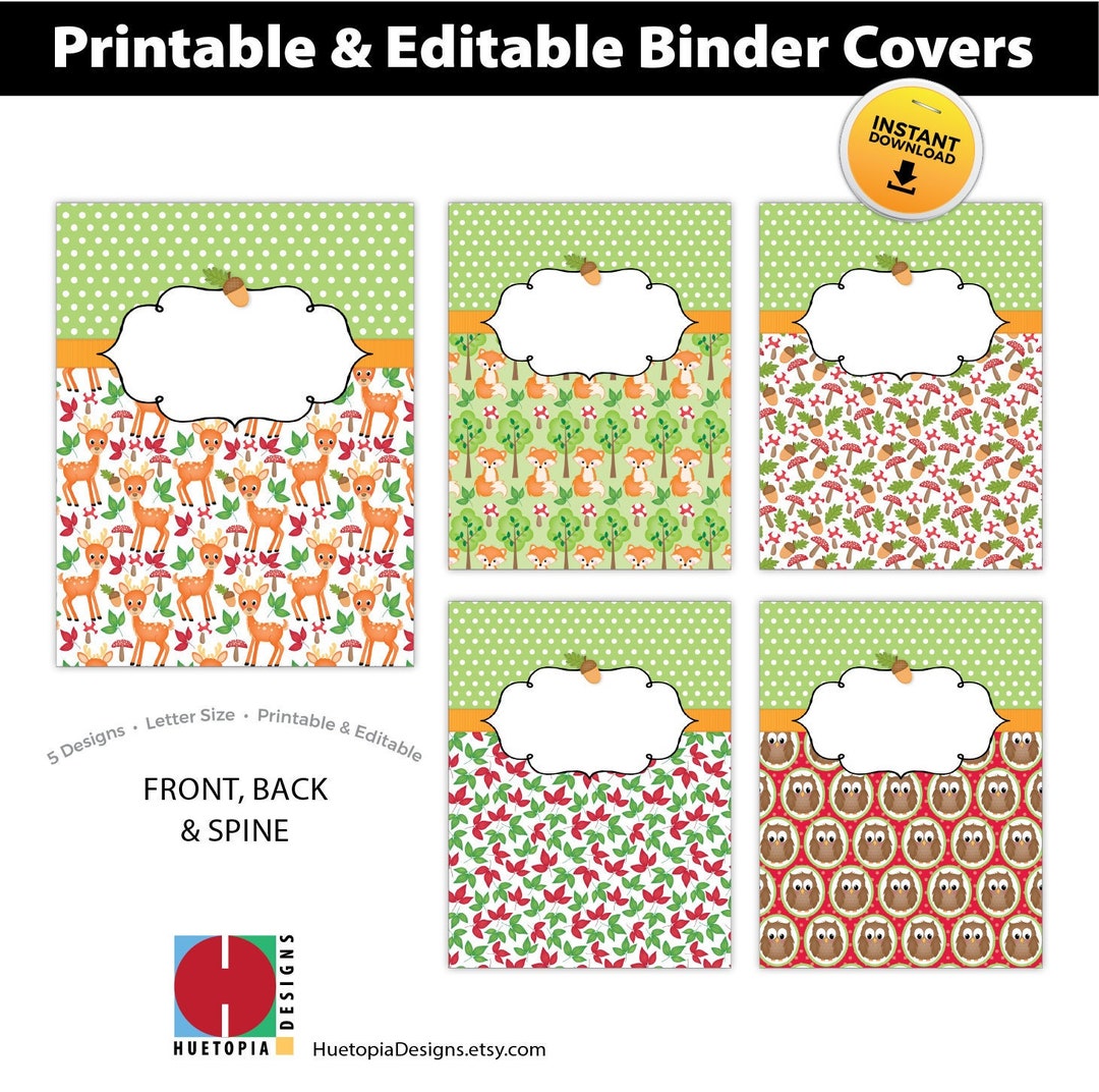 Woodland Animals Binder Covers & Spines, Editable and Printable ...