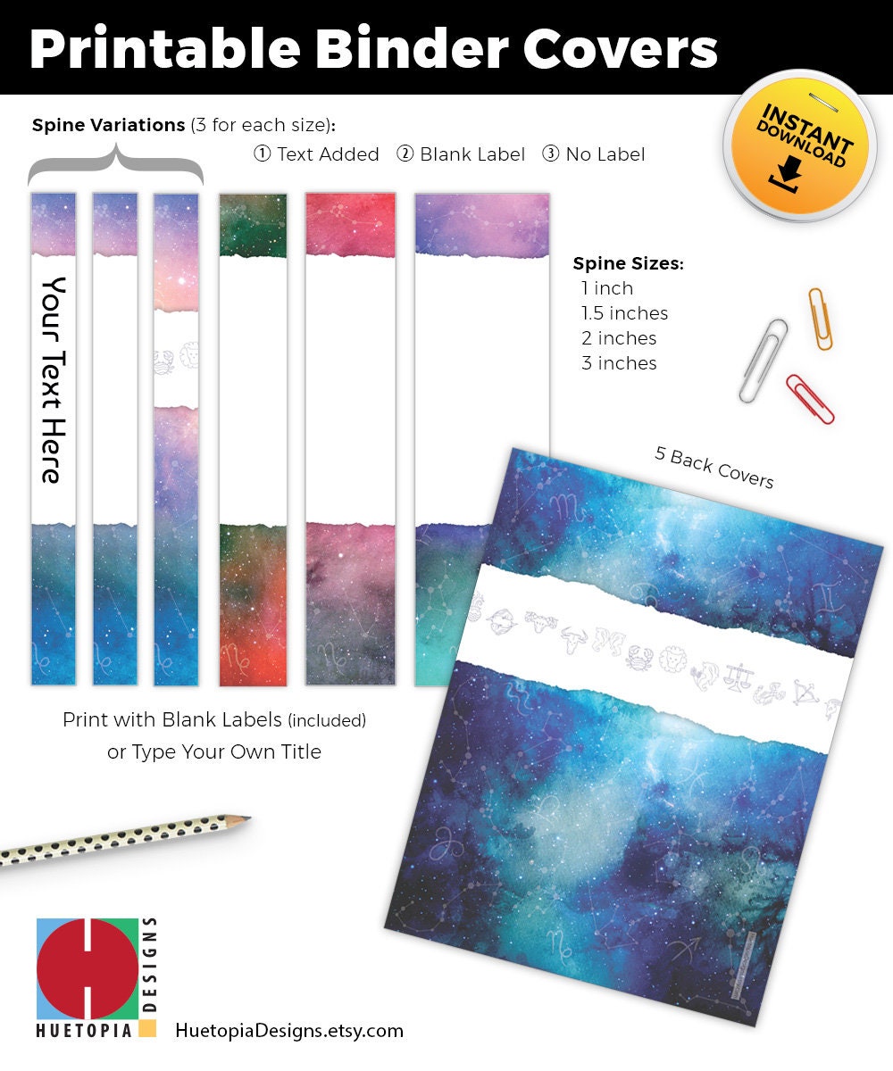 Binder Cover Printable, Set of 5 Covers Spines, Binder Insert, Planner ...