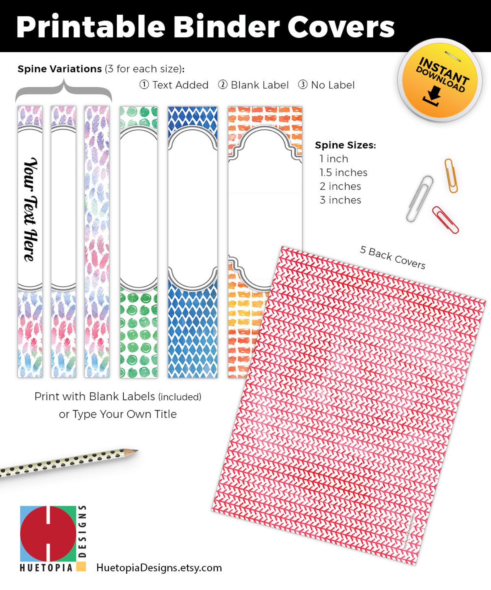 Binder Cover Printable Set of 5 Covers Spines Binder - Etsy