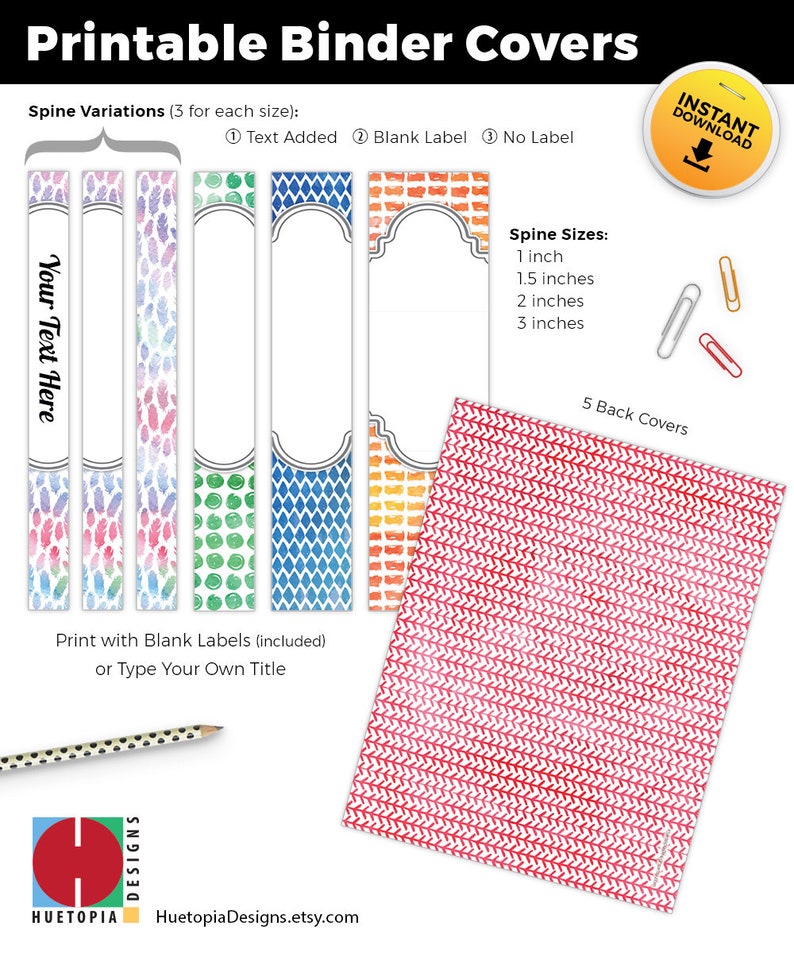 Watercolor Patterns Binder Covers & Spines, Editable and Printable ...