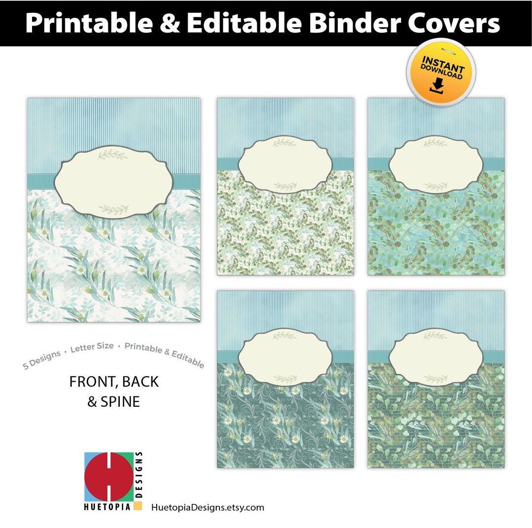 Binder Cover Printable, Set of 5 Covers + Spines, Binder Insert ...