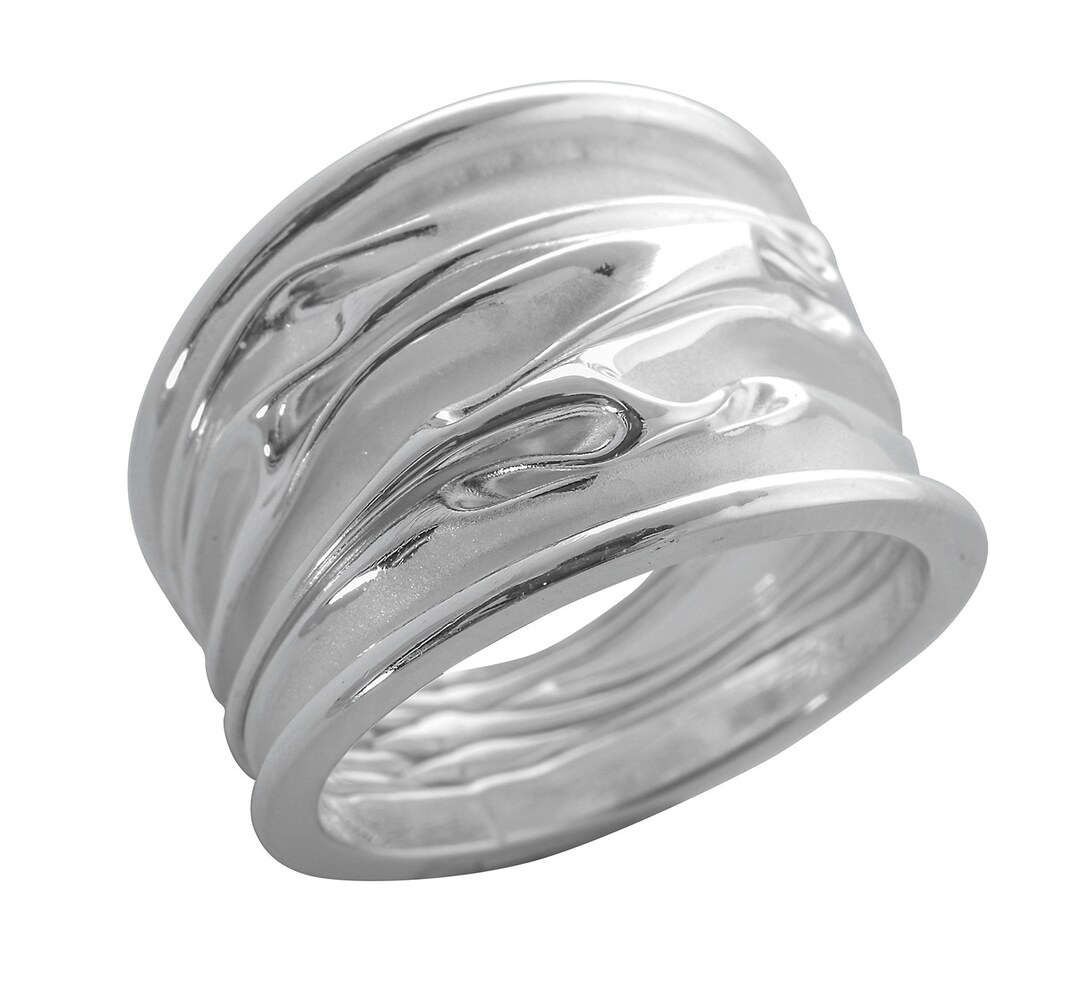 Silver Ring Wide Structure Sandblasted Shiny Sterling Silver 925 - Etsy