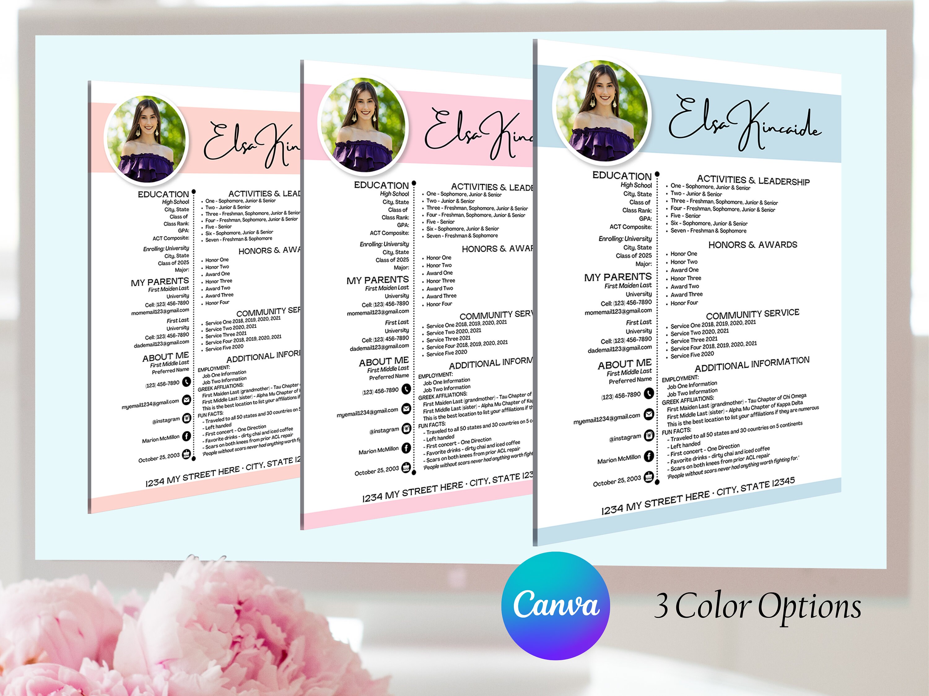 Elsa Sorority Resume Cover & Photo Collage CANVA Templates - Etsy