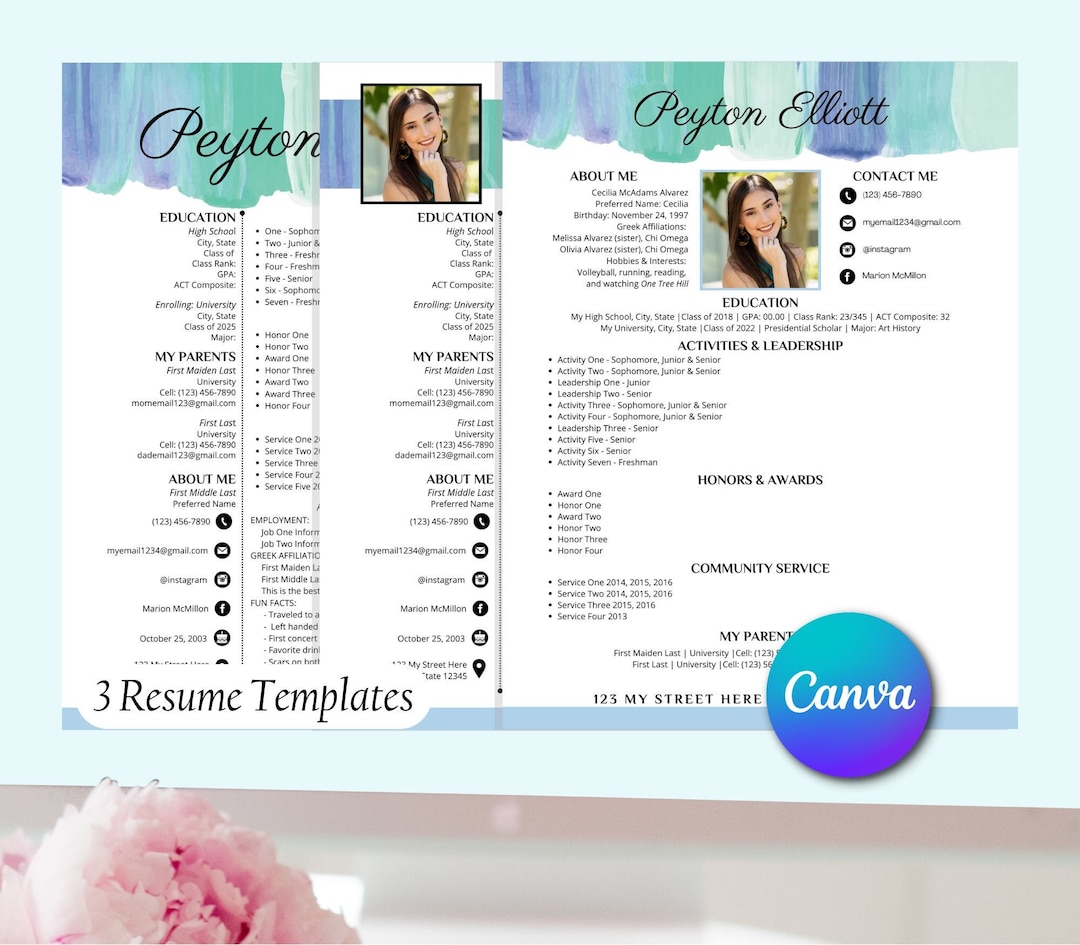 Peyton Sorority Resume, Cover & Photo Collage Templates CANVA - Etsy