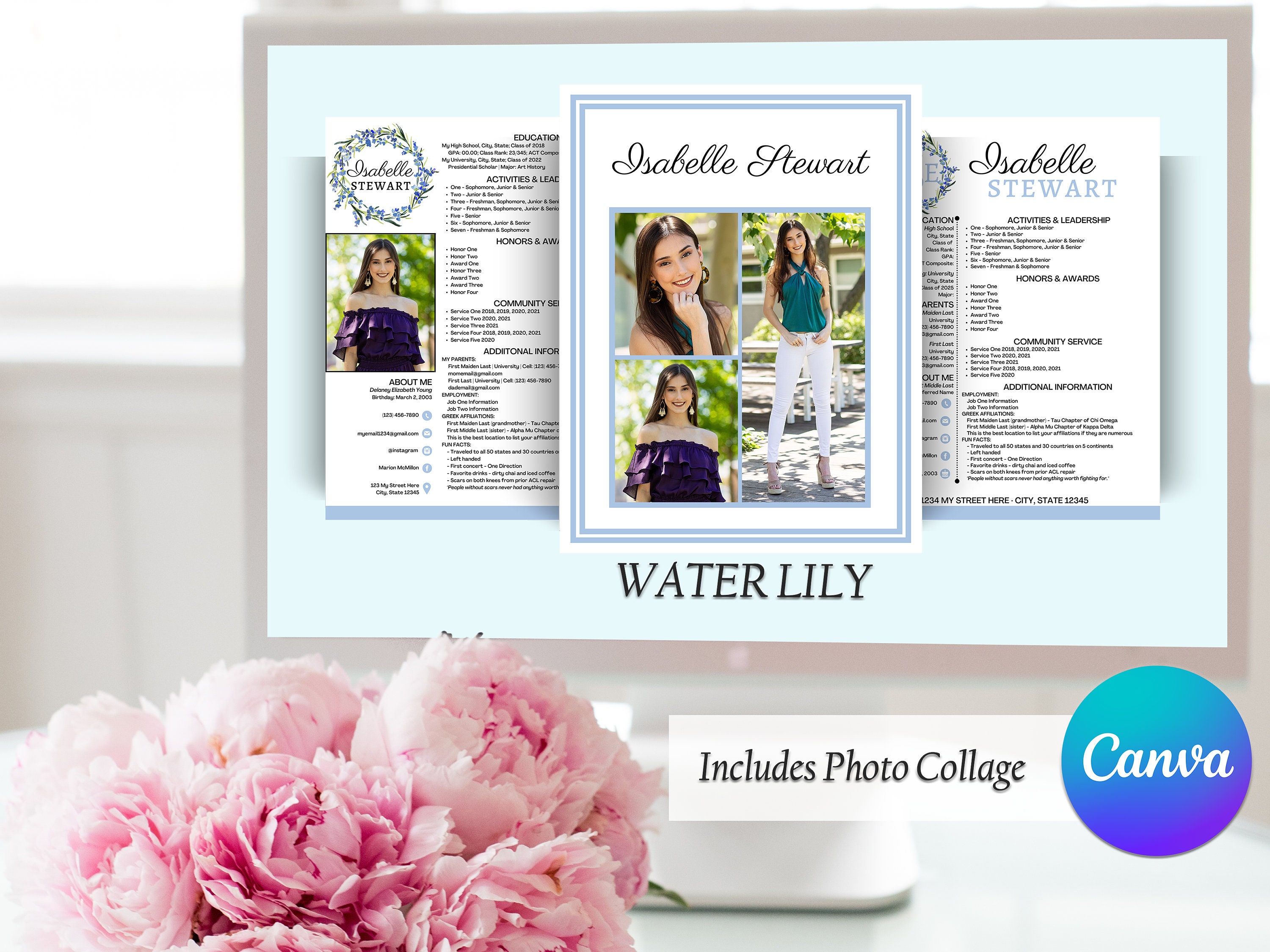 Isabelle Sorority Resume Cover & Photo Collage Templates - Etsy