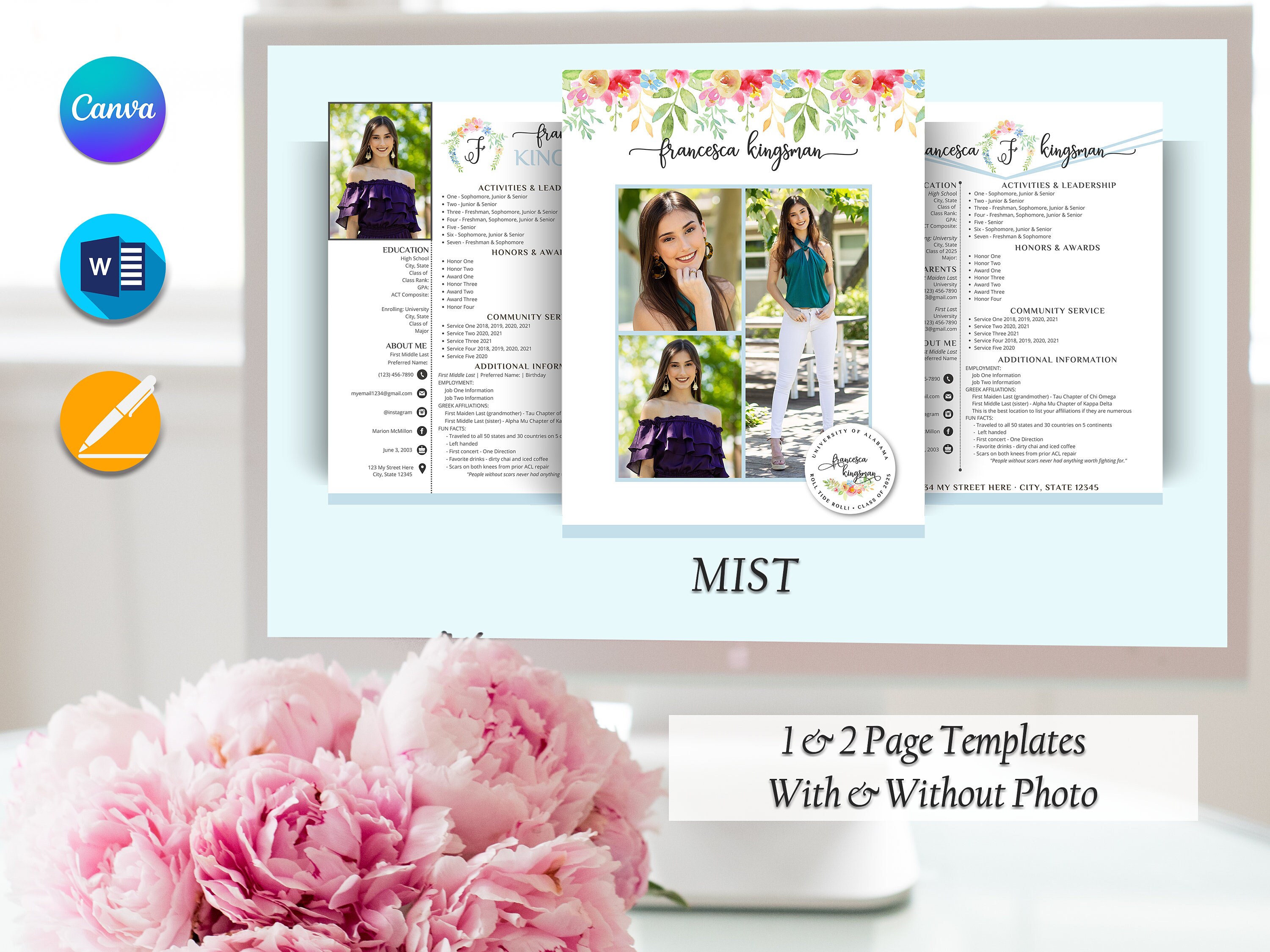 Francesca Sorority Resume Cover & Photo Collage Templates - Etsy