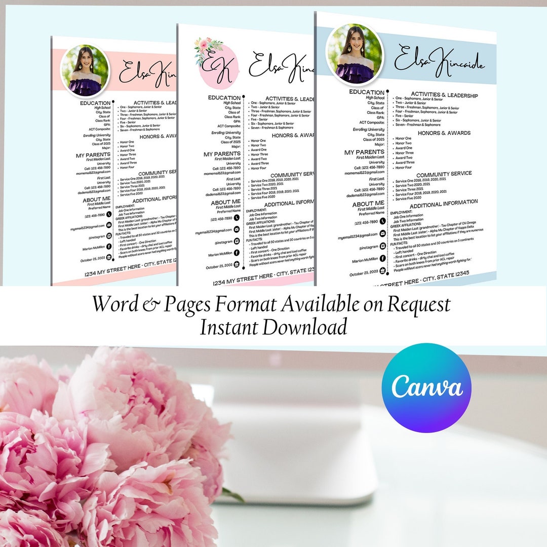 Elsa Sorority Resume Cover & Photo Collage Templates CANVA - Etsy