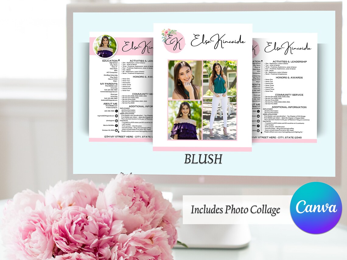 Elsa Sorority Resume Cover & Photo Collage Templates CANVA - Etsy