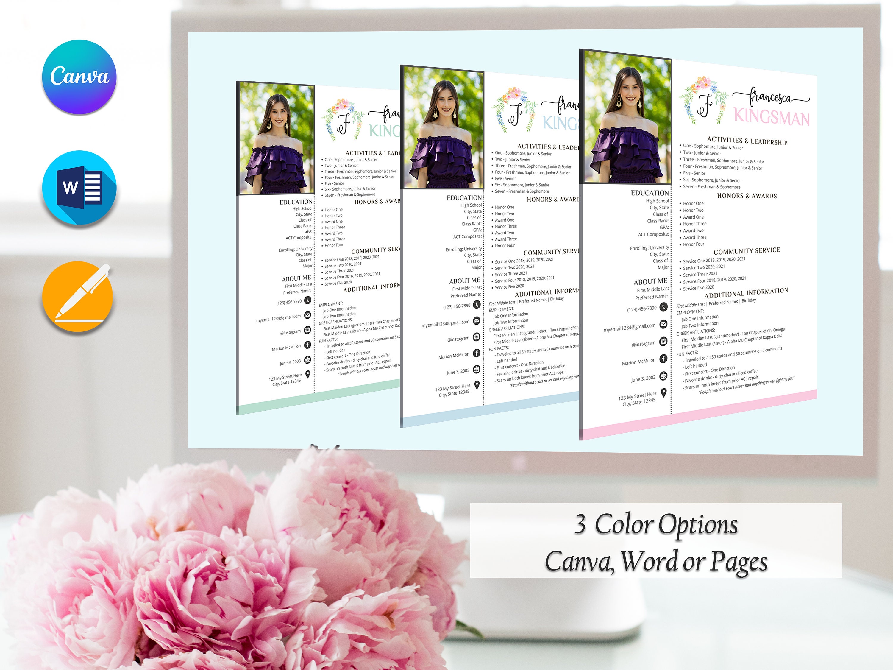 Francesca Sorority Resume Cover & Photo Collage Templates - Etsy
