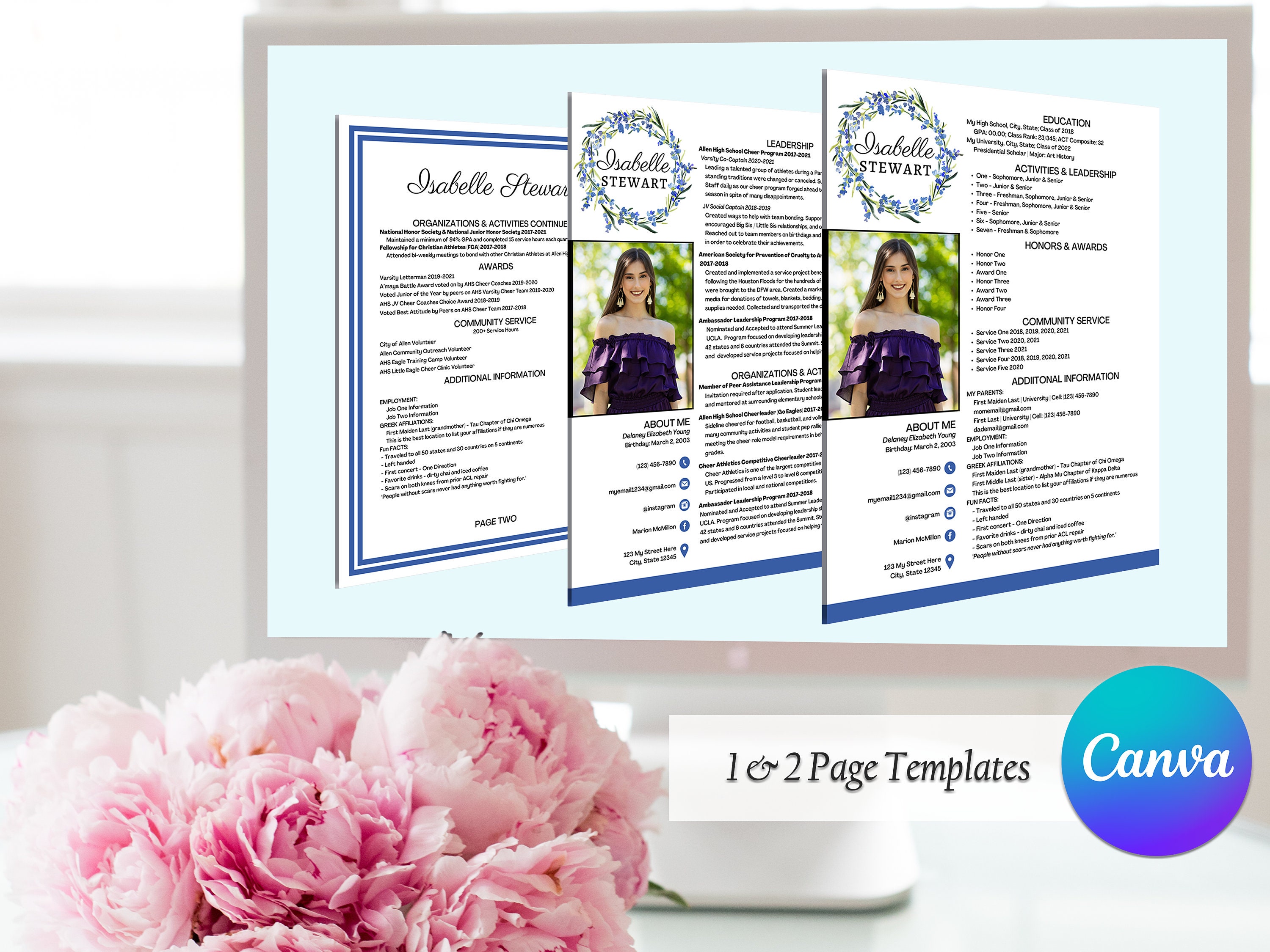 Isabelle Sorority Resume Cover & Photo Collage Templates - Etsy