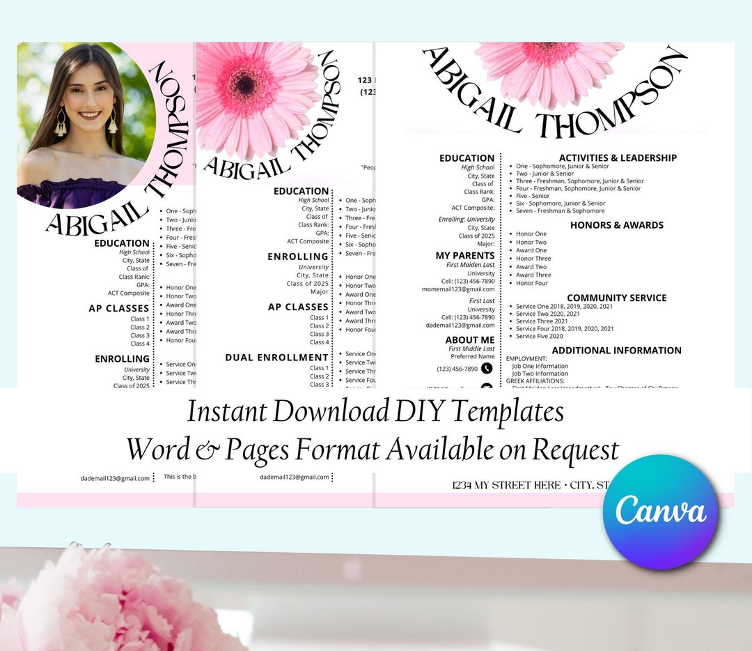 Abigail Sorority Resume Cover & Photo Collage CANVA Templates - Etsy