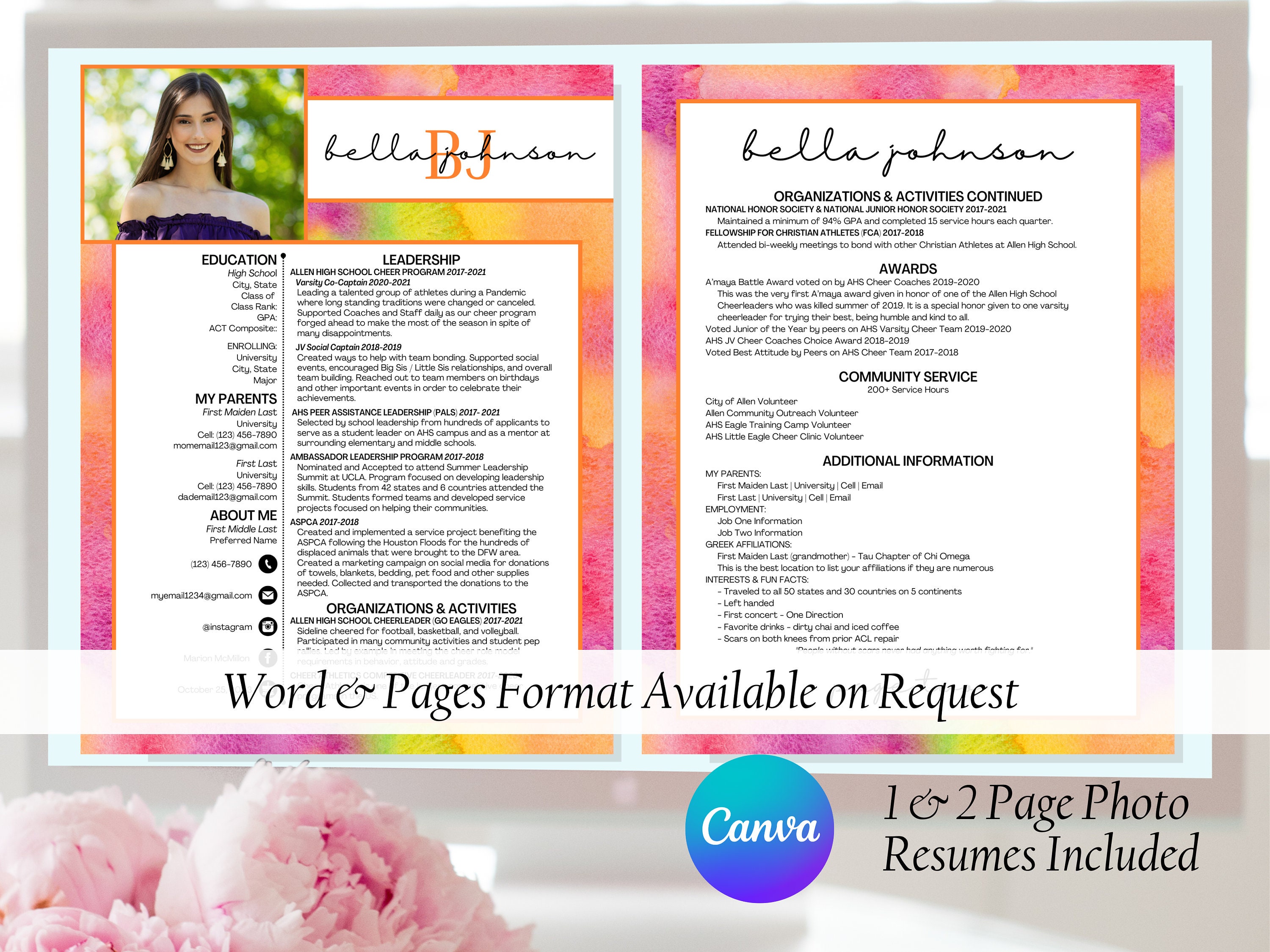 Bella Sorority Resume, Cover & Photo Collage CANVA Templates - Etsy