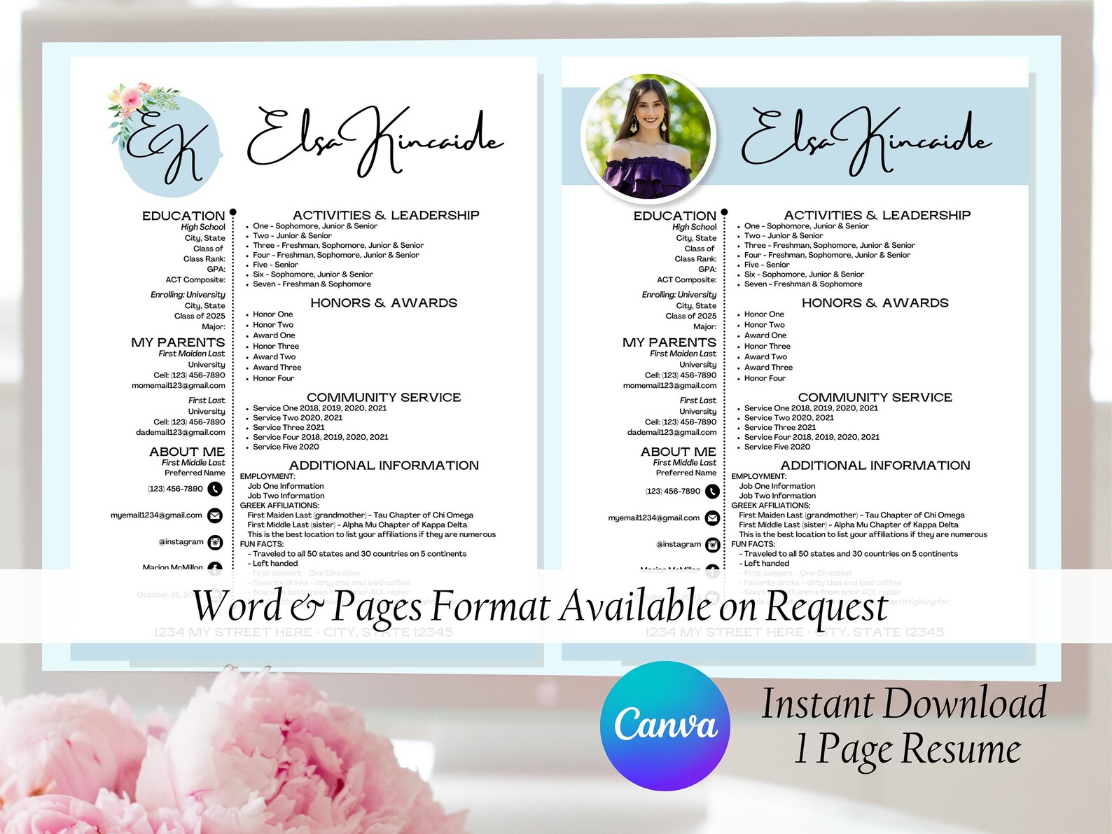 Elsa Sorority Resume Cover & Photo Collage CANVA Templates - Etsy