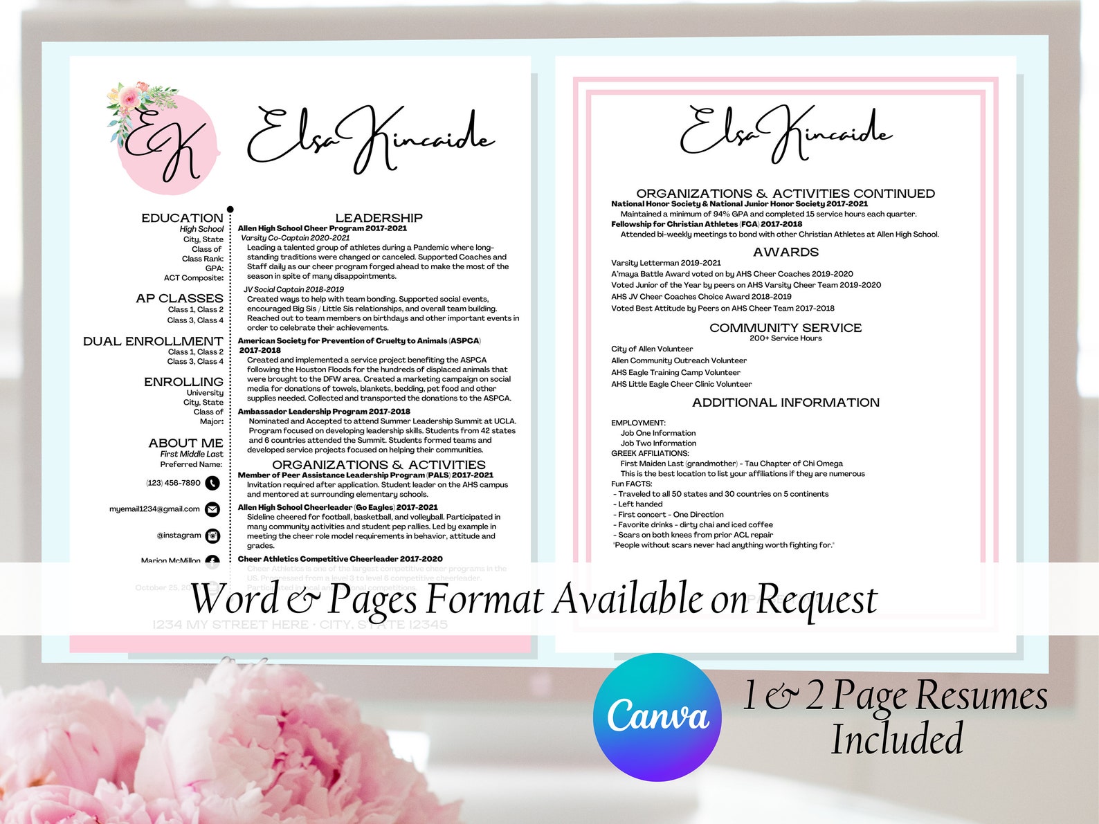 Elsa Sorority Resume Cover & Photo Collage CANVA Templates - Etsy