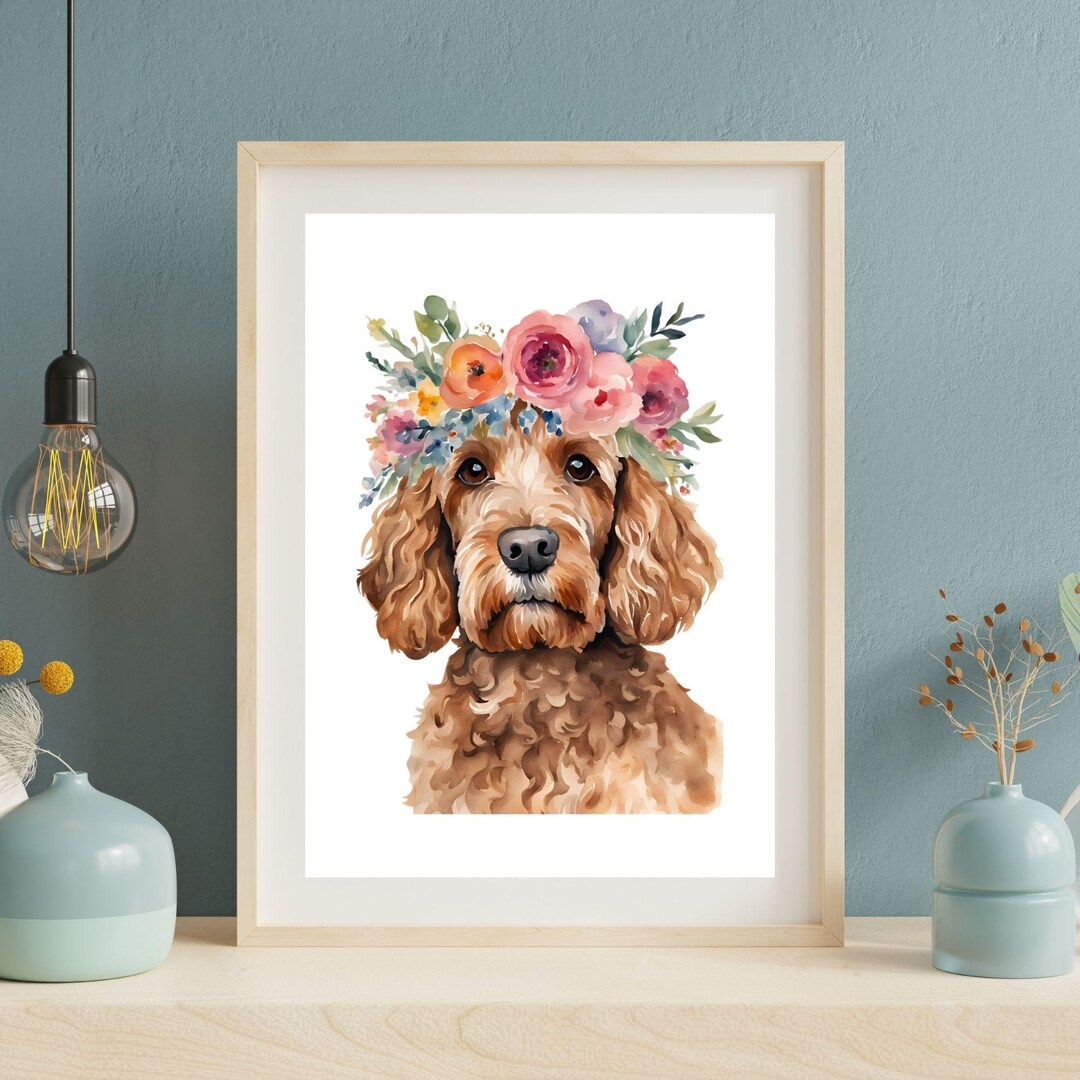 Cockapoo With Floral Crown Digital Print, Printable Dog Lover Wall Art ...