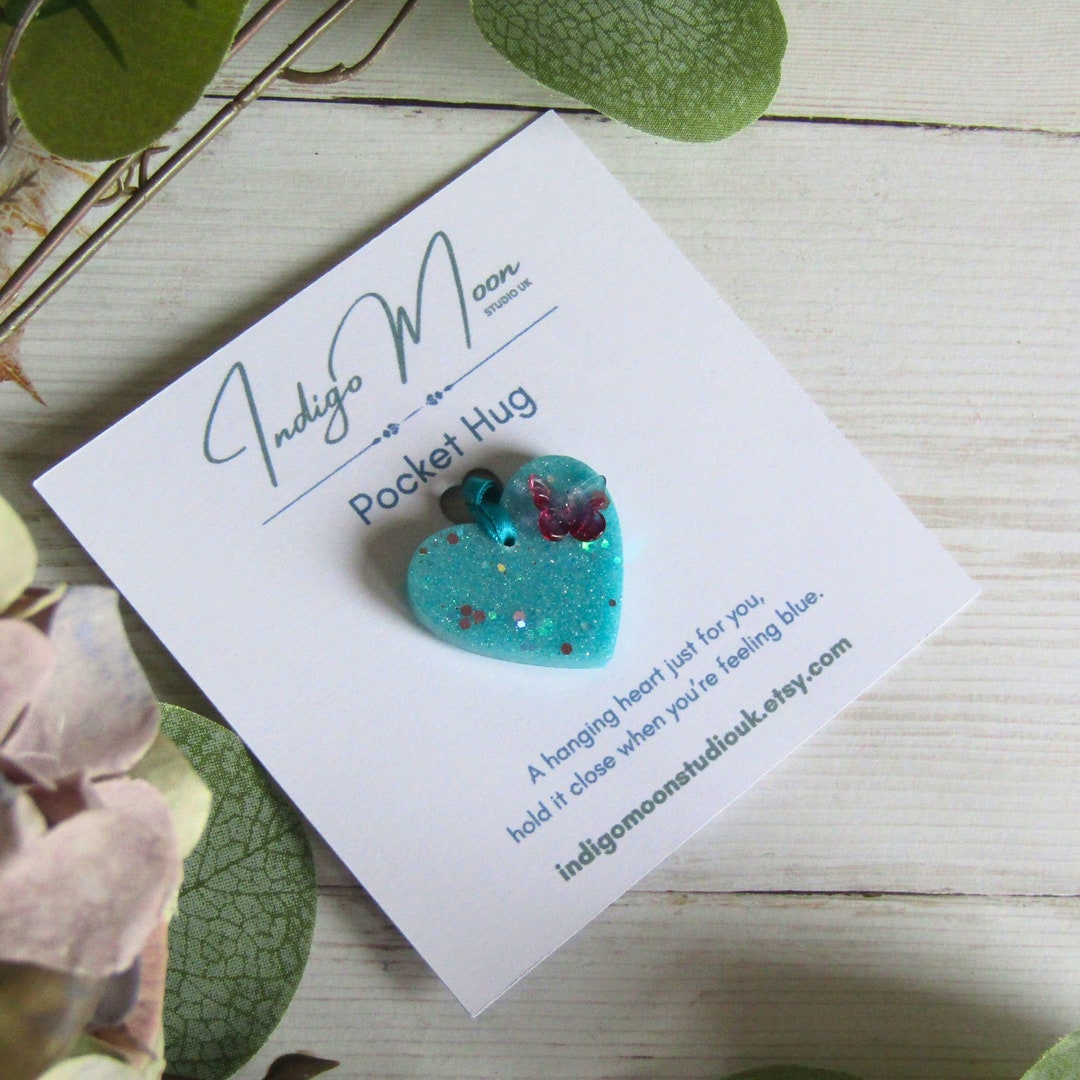 Small Pocket Hug, Blue Heart With Butterfly for Best Friend, Letter Box ...