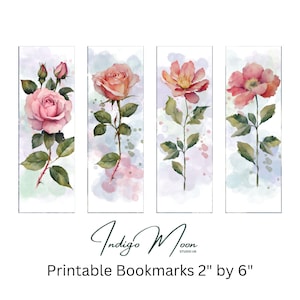 Printable Floral Bookmarks, Watercolour Roses Digital Print and Cut ...