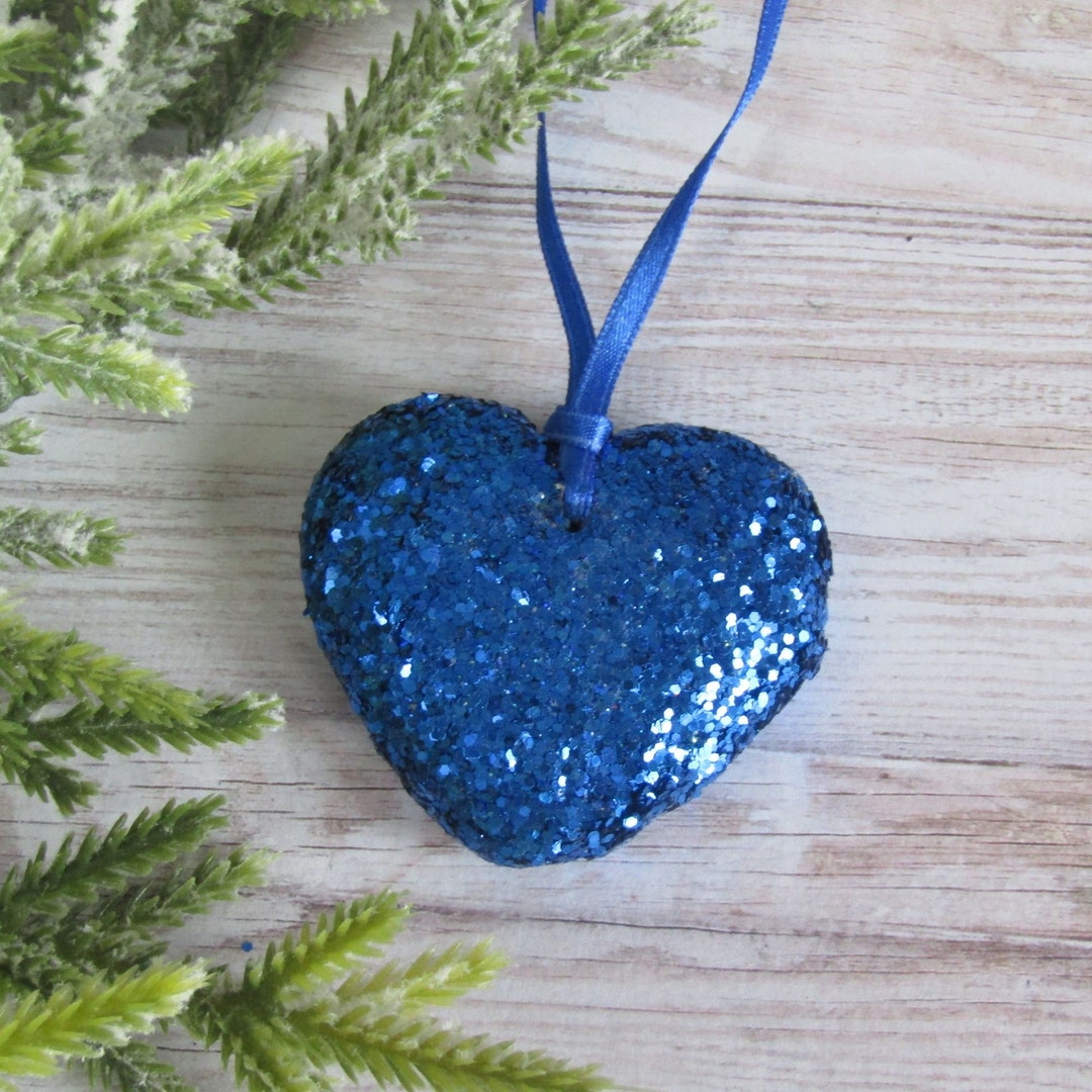 Sparkly Blue Hanging Heart Decoration, Christmas Tree Decoration, Heart ...