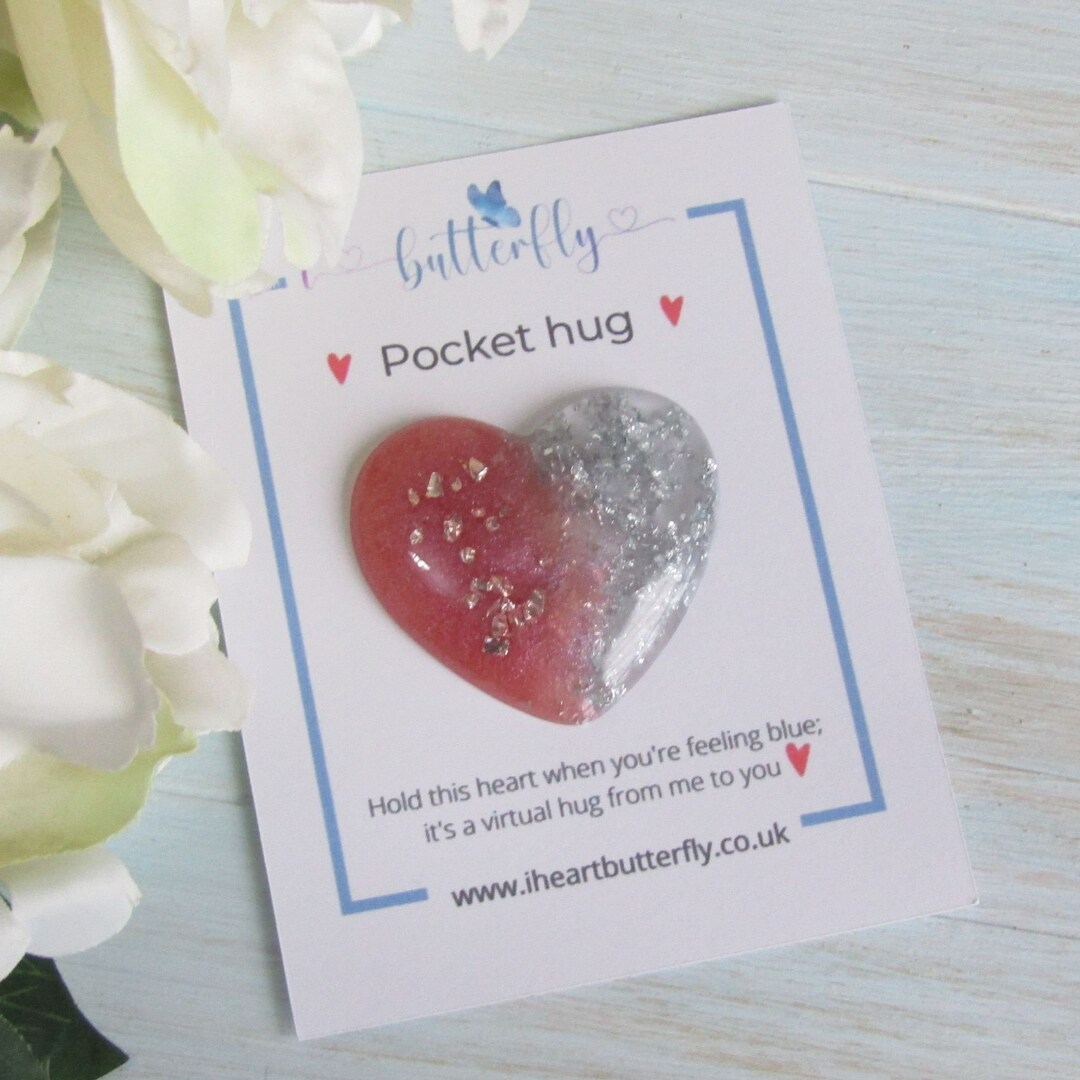 Heart Pocket Hug Pink and Silver Hug Heart for Best Friend - Etsy